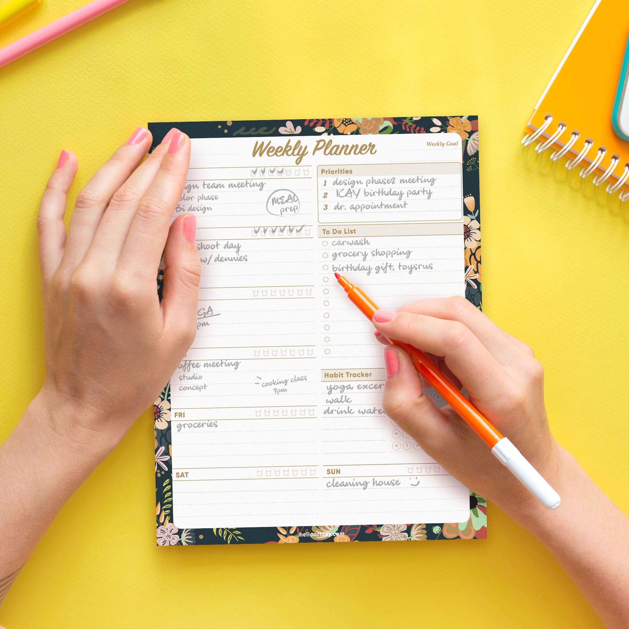 Floral Weekly Planner Premium Task Organizer Pad